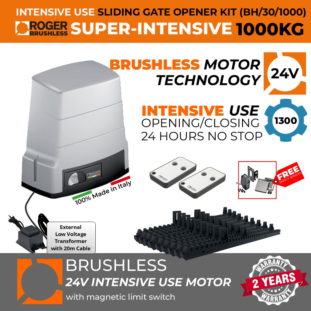 Brushless Sliding Gate Opener LV Kit 1000 Kg. High Torque, Super Intensive Use, Italian Made ...