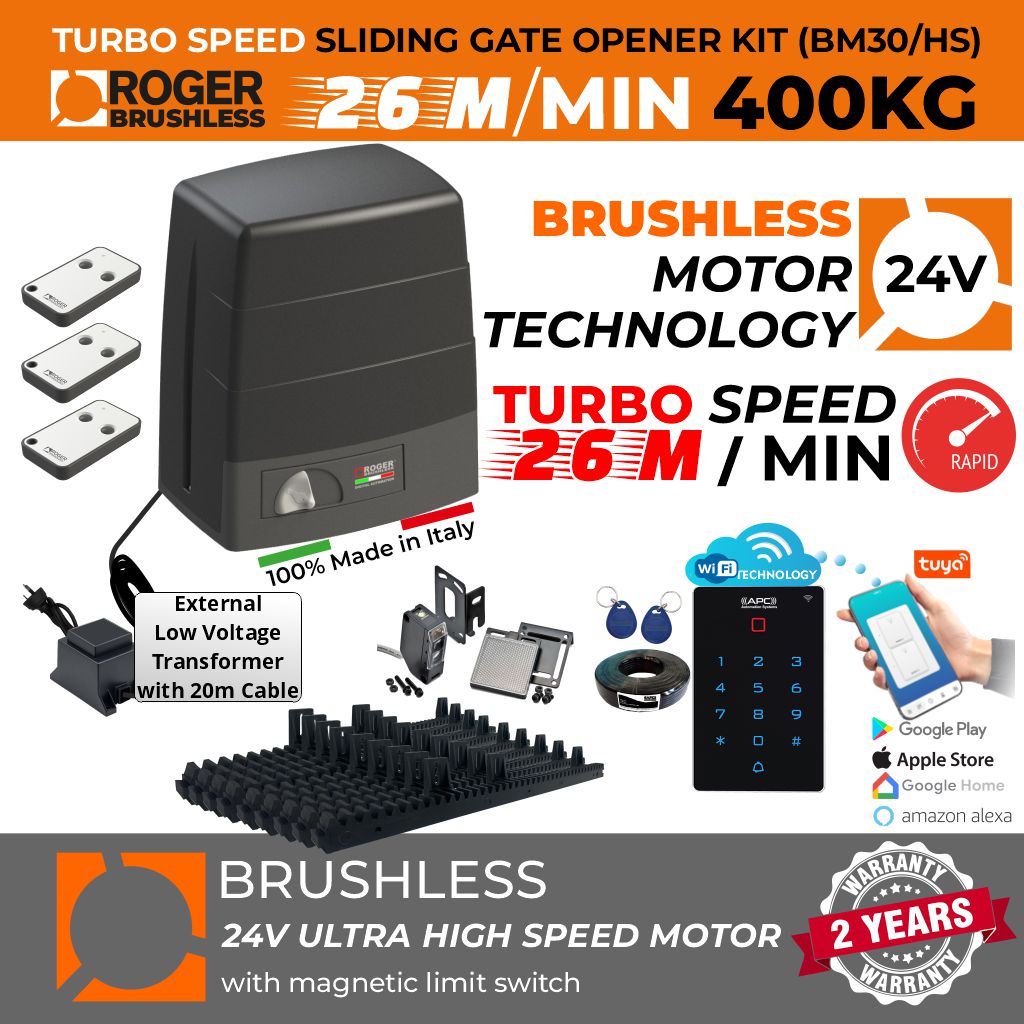 Turbo-Speed Sliding Gate Opener Kit | 100% Italian Made by Roger ...